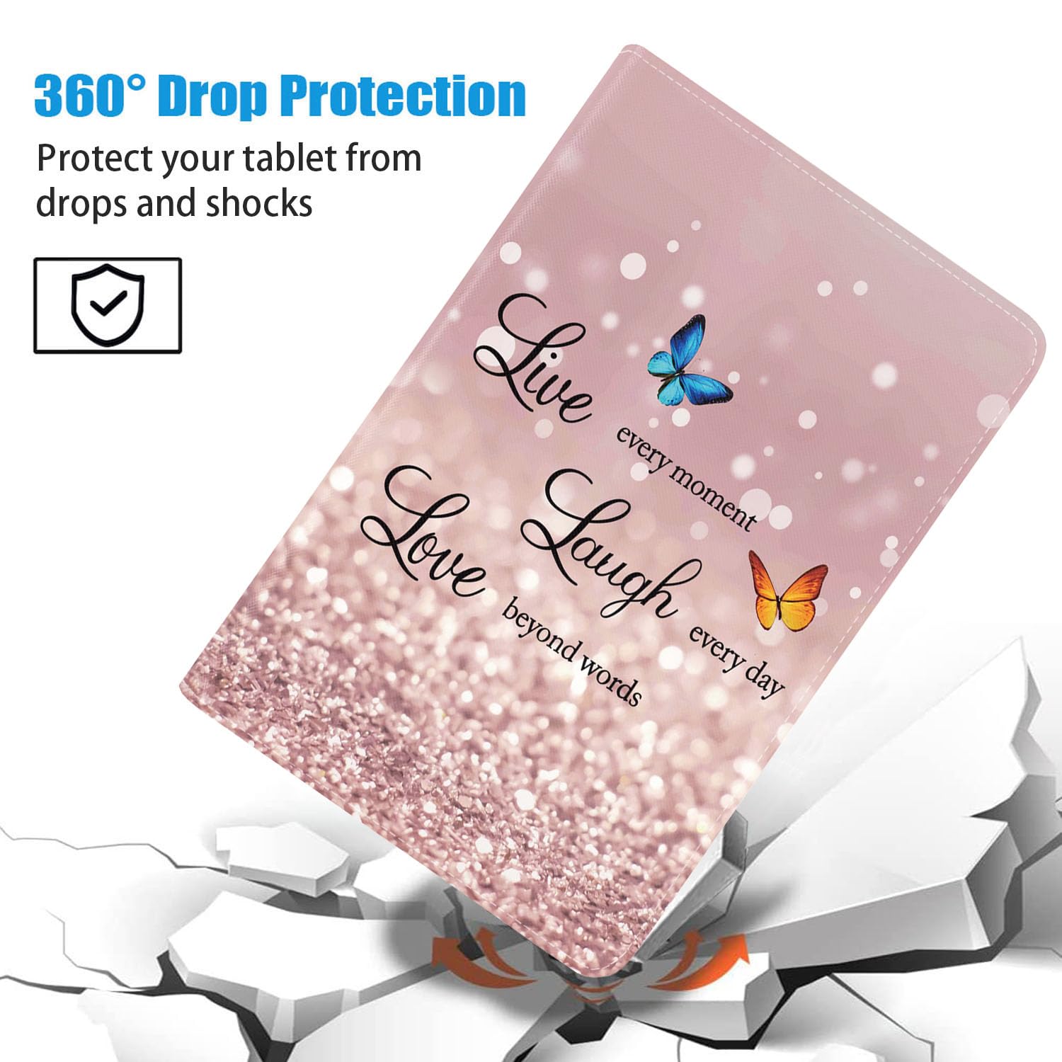 stmedazm Case for Samsung Galaxy Tab A8 10.5 Inch 2022 Tablet [SM-X200/X205/X207], Slim PU Leather Case, Adjustable Stand with Auto Wake/Sleep - Glitter Quote Live Laugh Love