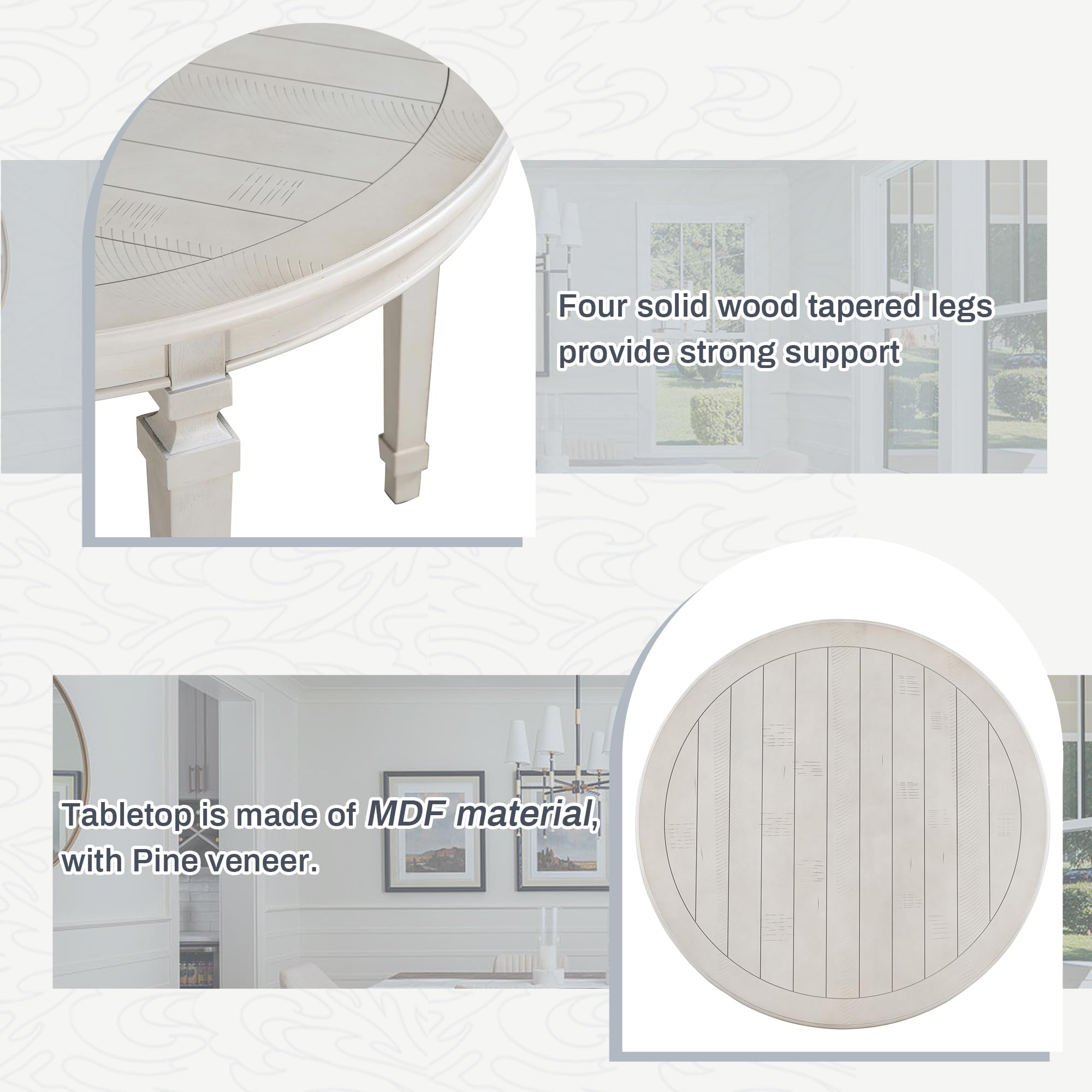 Bellemave Dining Table Set for 4, 5 Piece Round Kitchen Table and Chairs, Solid Wood Round Table with 4 Upholstered Chairs for Dining Room, Dinette, Breakfast Nook, White