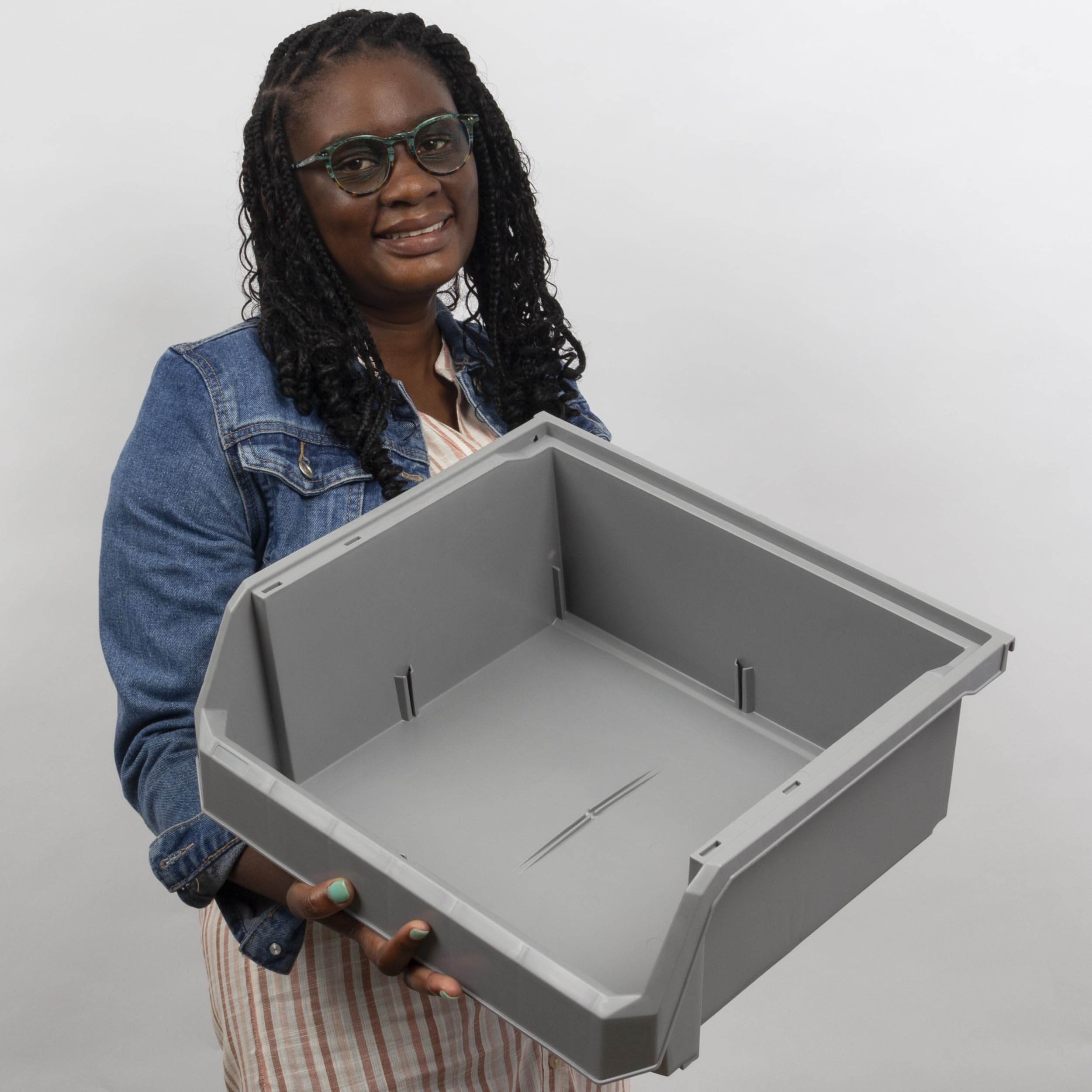 ReadySpace Plastic Containers for Organizing and Storage Bins for Closet, Kitchen, Office, Garage or Pantry Organization, Stackable Bins, Extra Large (14.8" x 16.5" x 7"), 4-Pack, White
