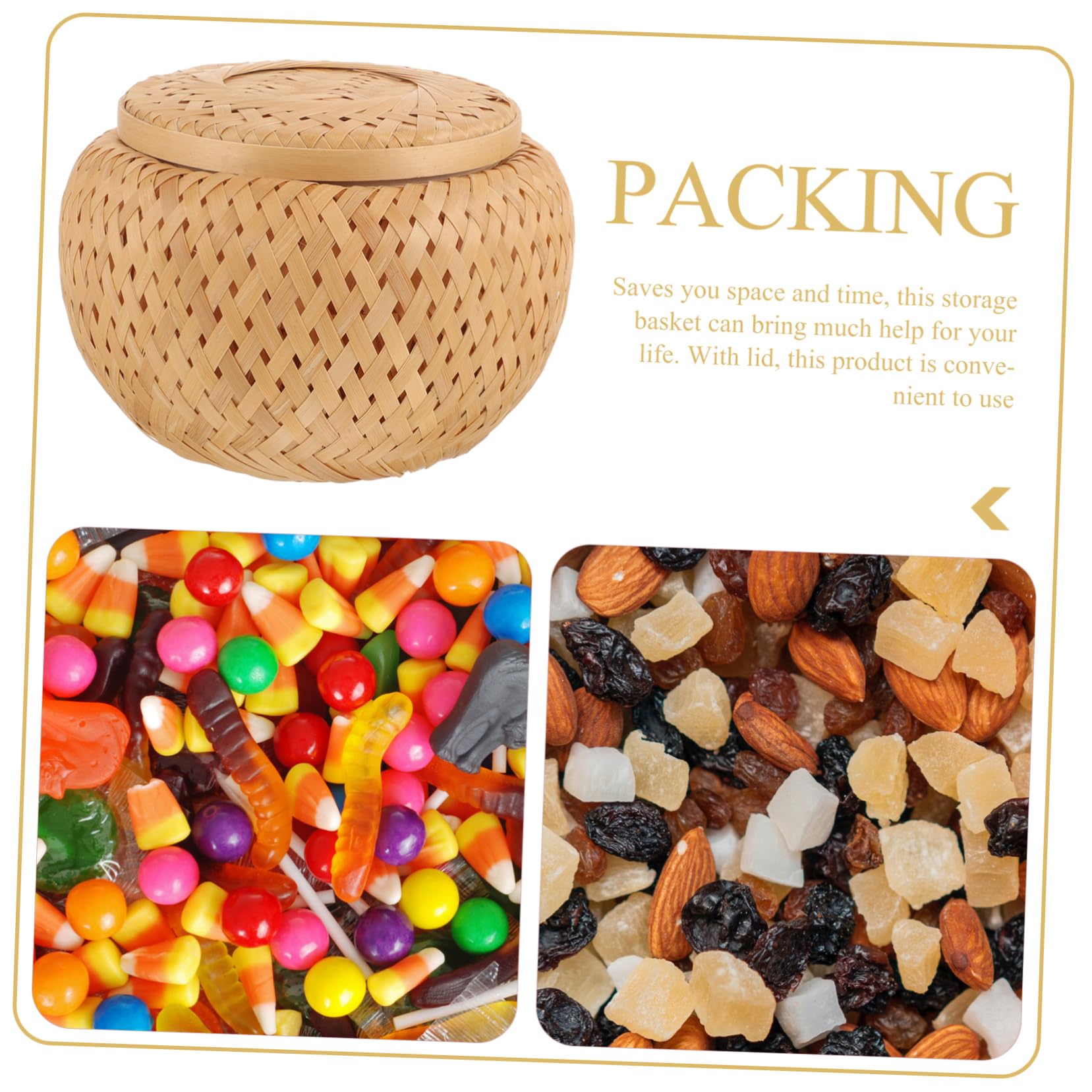 LIGHTAOTAO Bamboo Weaving Round Bamboo Basket with lid Tea Bag Organizer Coffee Canister Woven Serving Bowl Wicker Organizer bin Basket for Snacks Bread Basket Holder Gift Basket Food