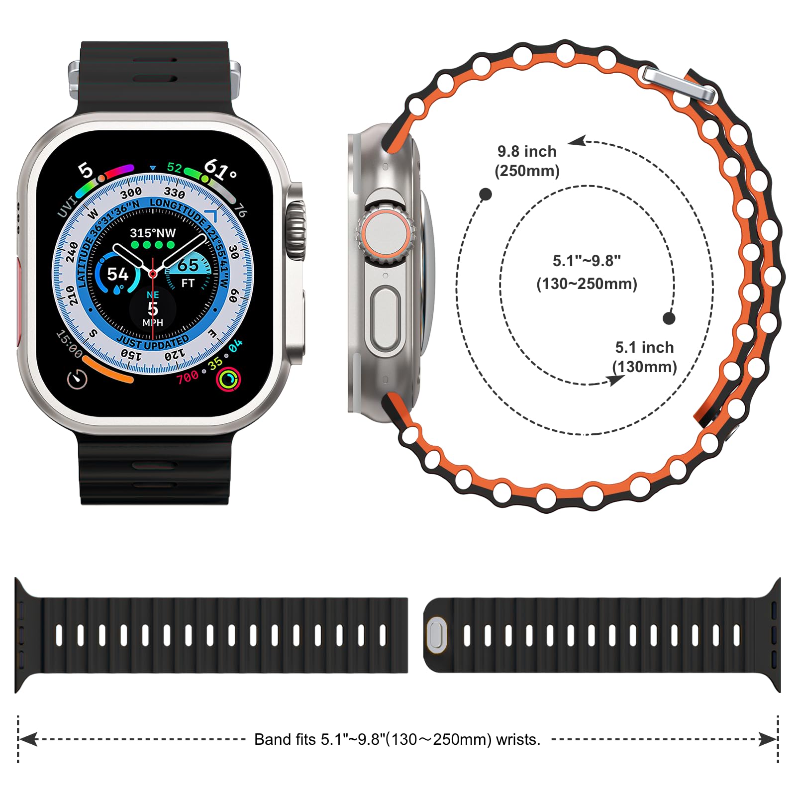 AIRPROCE - Compatible with Apple Watch Band 40mm 40mm 40mm 44mm, Soft Silicone Sport Strap for, 42mm/44mm/45mm/49mm, No gemstones.