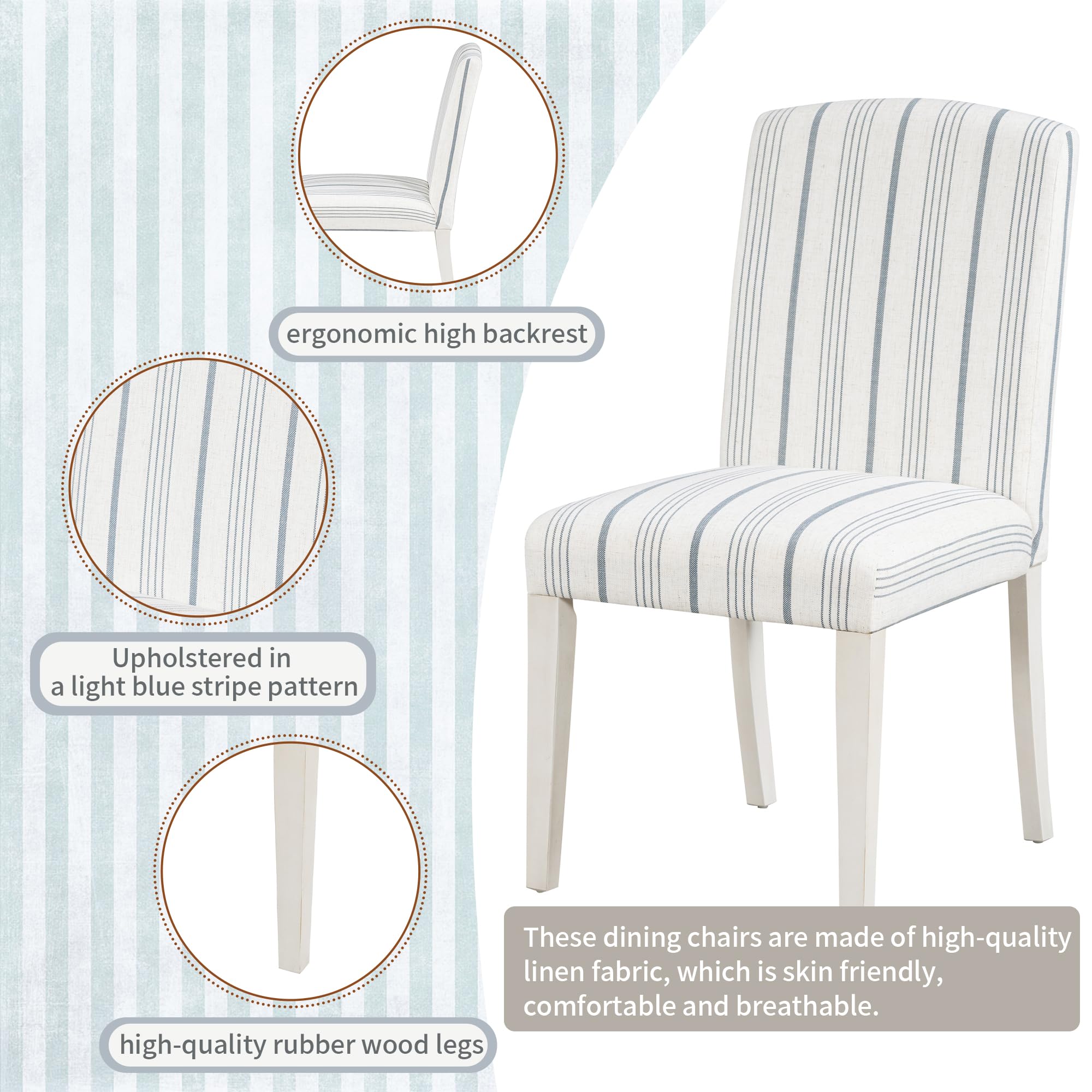 Bellemave Dining Table Set for 4, 5 Piece Round Kitchen Table and Chairs, Solid Wood Round Table with 4 Upholstered Chairs for Dining Room, Dinette, Breakfast Nook, White
