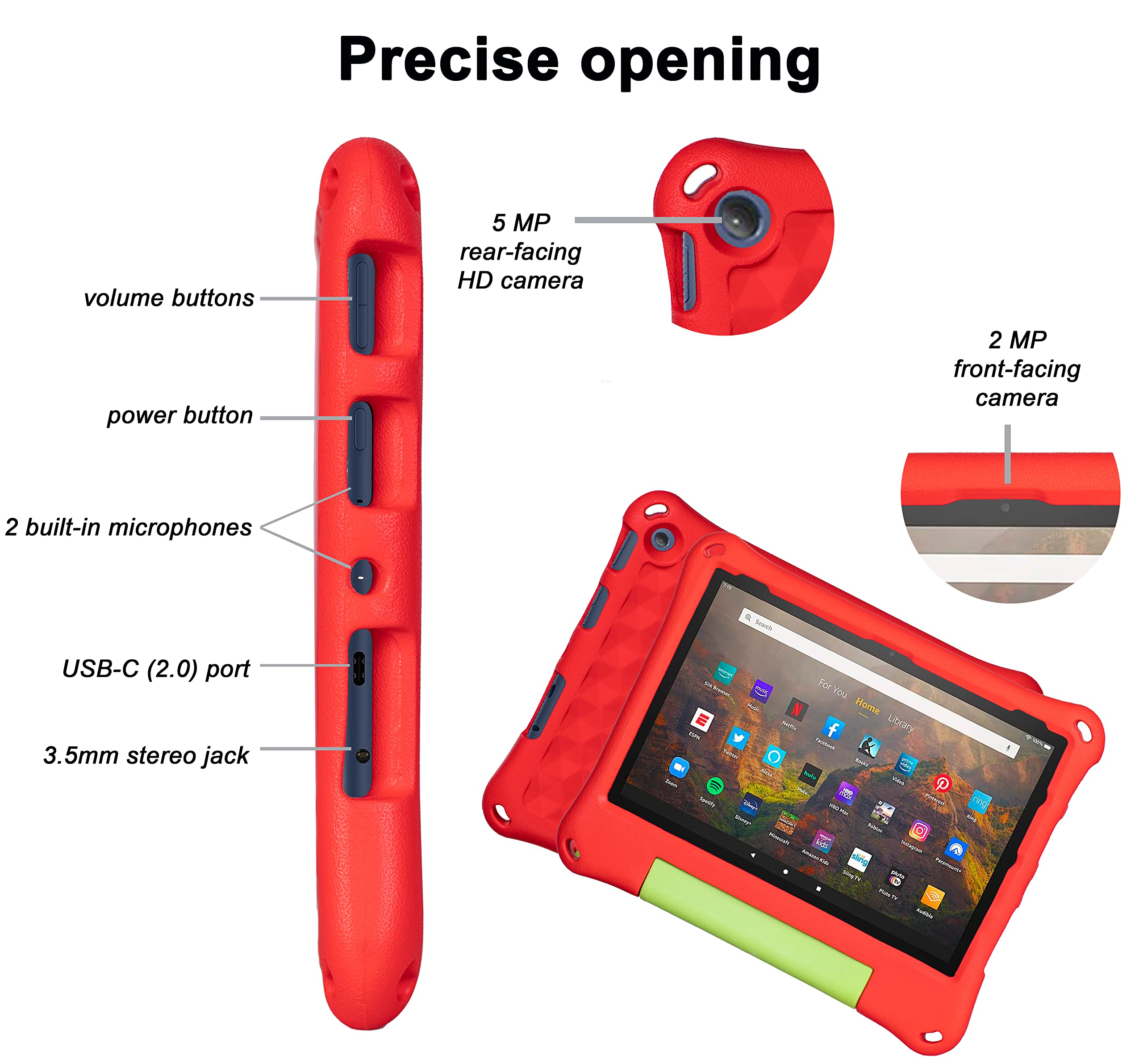 Oqddqo 10 in Tablet Case for Kids(2021 Release 11th Generation), iPad Light Weight Anti Slip Shockproof Kids Friendly Case for 10 inch Tablet(Red)