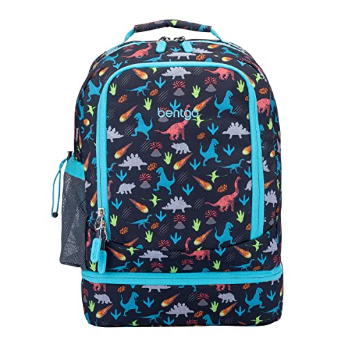 Bentgo® Kids Prints 2-in-1 Backpack & Insulated Lunch Bag - Durable, Lightweight, Colorful Prints for Girls & Boys, Water-Resistant Fabric, Padded Straps & Back, Large Compartments (Dinosaur)
