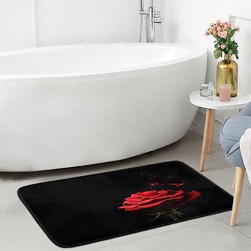 KOBLEN Red Rose Butterfly Kitchen Rugs Non Slip Washable Absorbent Kitchen Mats 20x39 inch Cushioned Anti Fatigue Kitchen Floor Mats for in Front of Sink