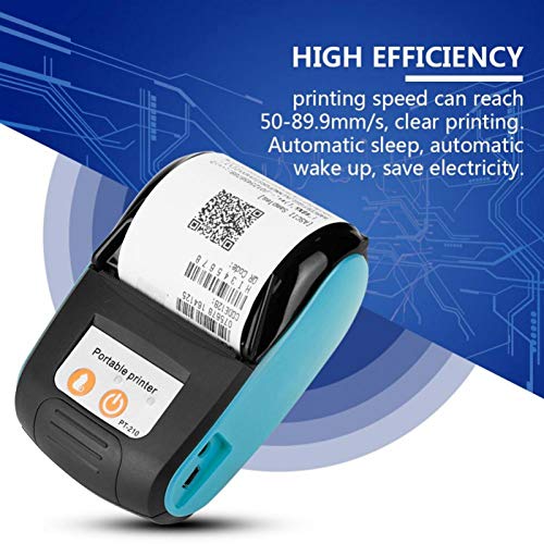 Tangxi Thermal Printer, PT - 210 Wireless Portable Receipt Printer DC 9V / 2A Bluetooth Thermal Bill Printer 203DPI Interface Power Jack Mini USB Support Bluetooth 4.0, Android, iOS and Windows(Blue)