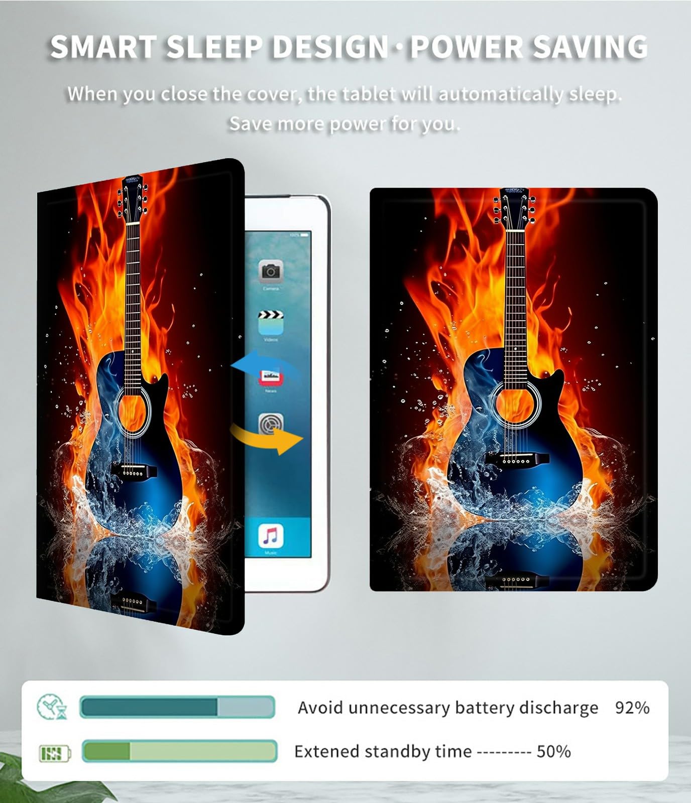 Case for Samsung Galaxy Tab A8 10.5 Inch 2022 PU Leather Slim Folio Lightweight Cover with Smart Auto Wake/Sleep Protective Case for Samsung A8 Tablet SM-X200 /SM-X205 /SM-X207,Cool Guitar