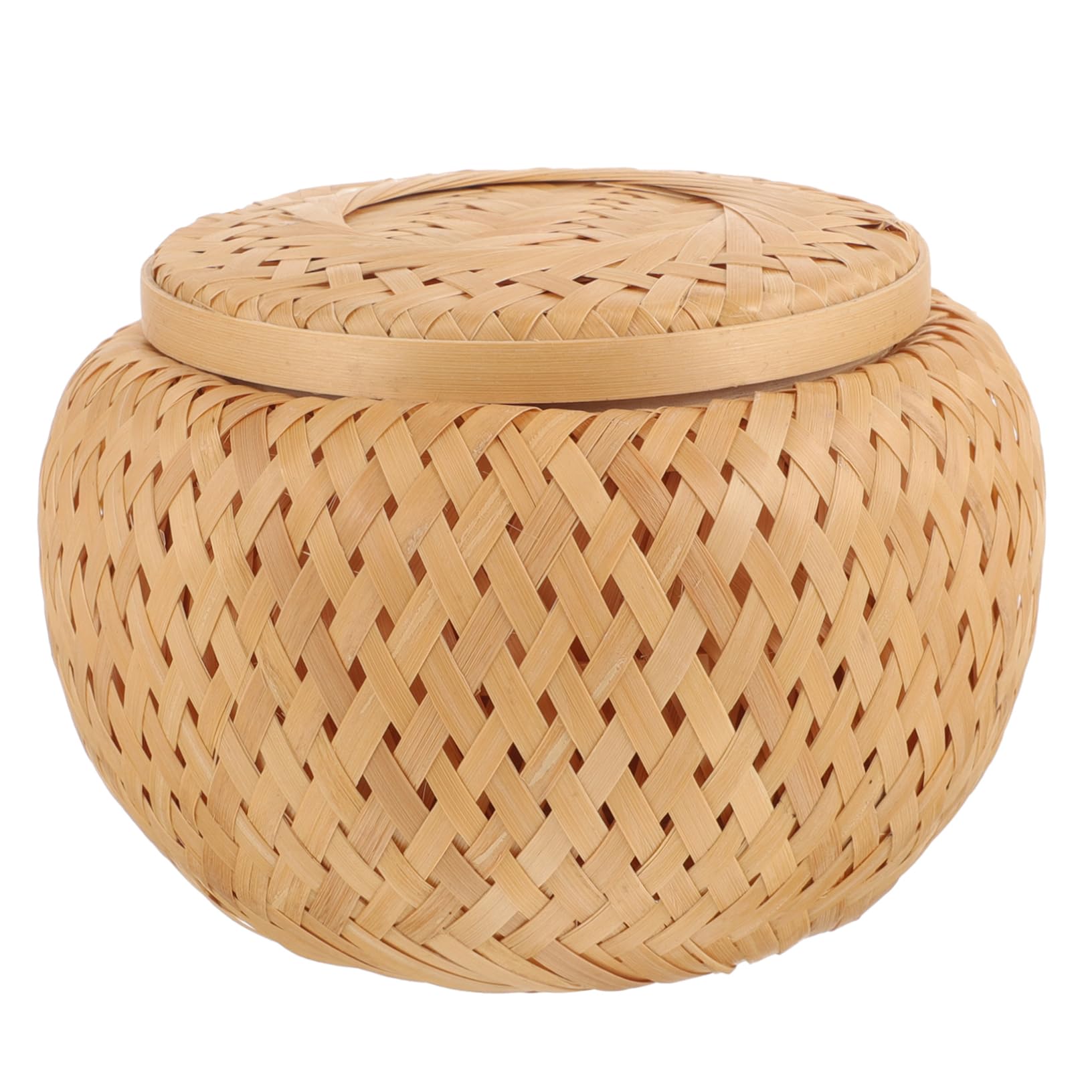 LIGHTAOTAO Bamboo Weaving Round Bamboo Basket with lid Tea Bag Organizer Coffee Canister Woven Serving Bowl Wicker Organizer bin Basket for Snacks Bread Basket Holder Gift Basket Food
