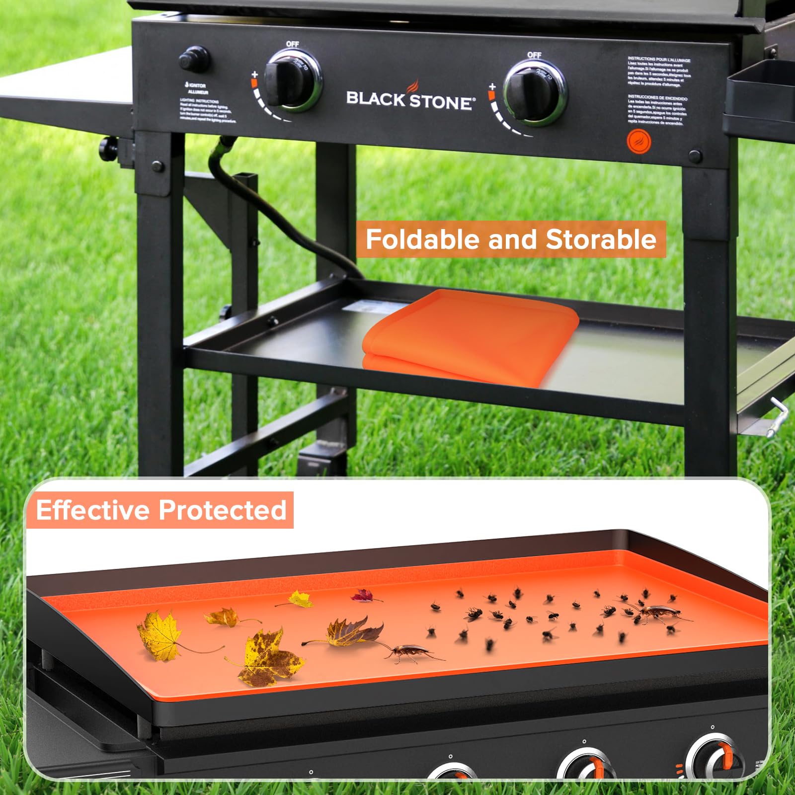 28 Inch Mat for Blackstone, 100% Food-Graded Silicone Griddle Cover with 2 Dishwashing Sponges