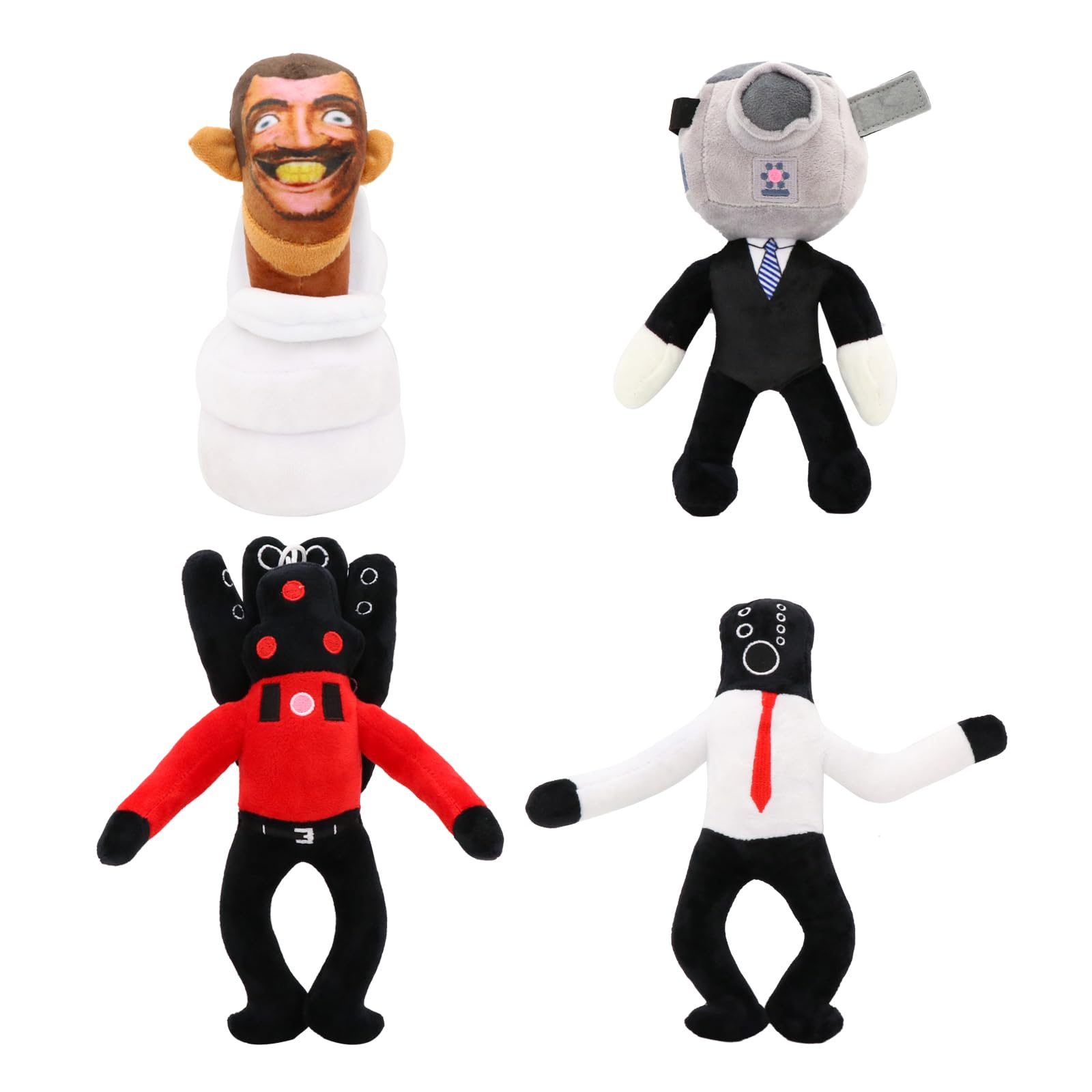 OVITTAC 4PCS Skibidi Toilet Toy Plush,Speakerman Plush,Cameraman Plush 11.3in Stuffed Animal Plushie Doll Toys Gift for Kids Fans Collectors Aldults Gift