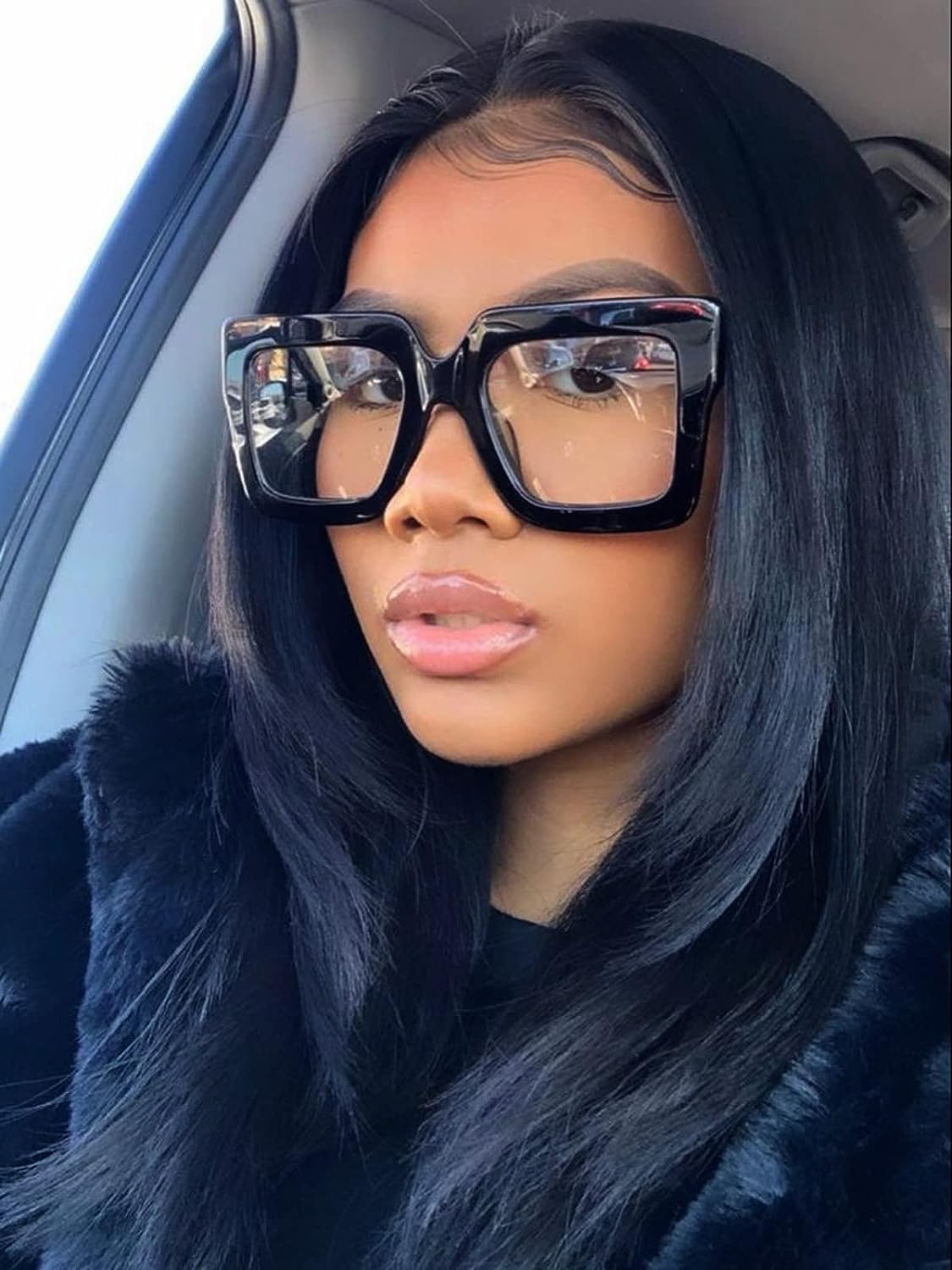 Melpomenia Oversized Blue Light Glasses for Women Fashion Big Frame Glasses Non-Prescription Eyewear(Black)