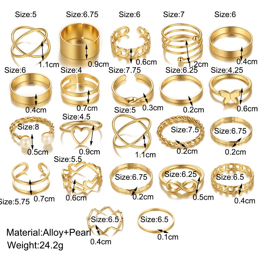 FUTIMELY Gold Kunckle Rings Set for Women gifts,Boho Stackable Rings Pack pearl Butterfly Statement Vintage Rings Set Birthday Gifts Jewelry (A:22pc)