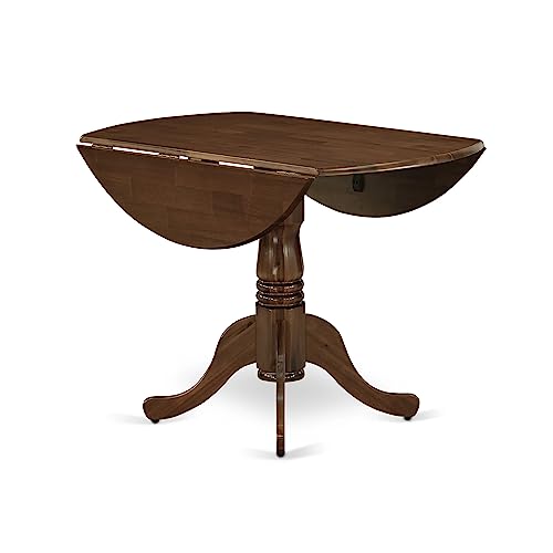 East West Furniture DLLA3-AWA-05 3 Piece Dining Room Table Set Includes a Round Wooden Table with Dropleaf and 2 Upholstered Chairs, 42x42 Inch, Antique Walnut