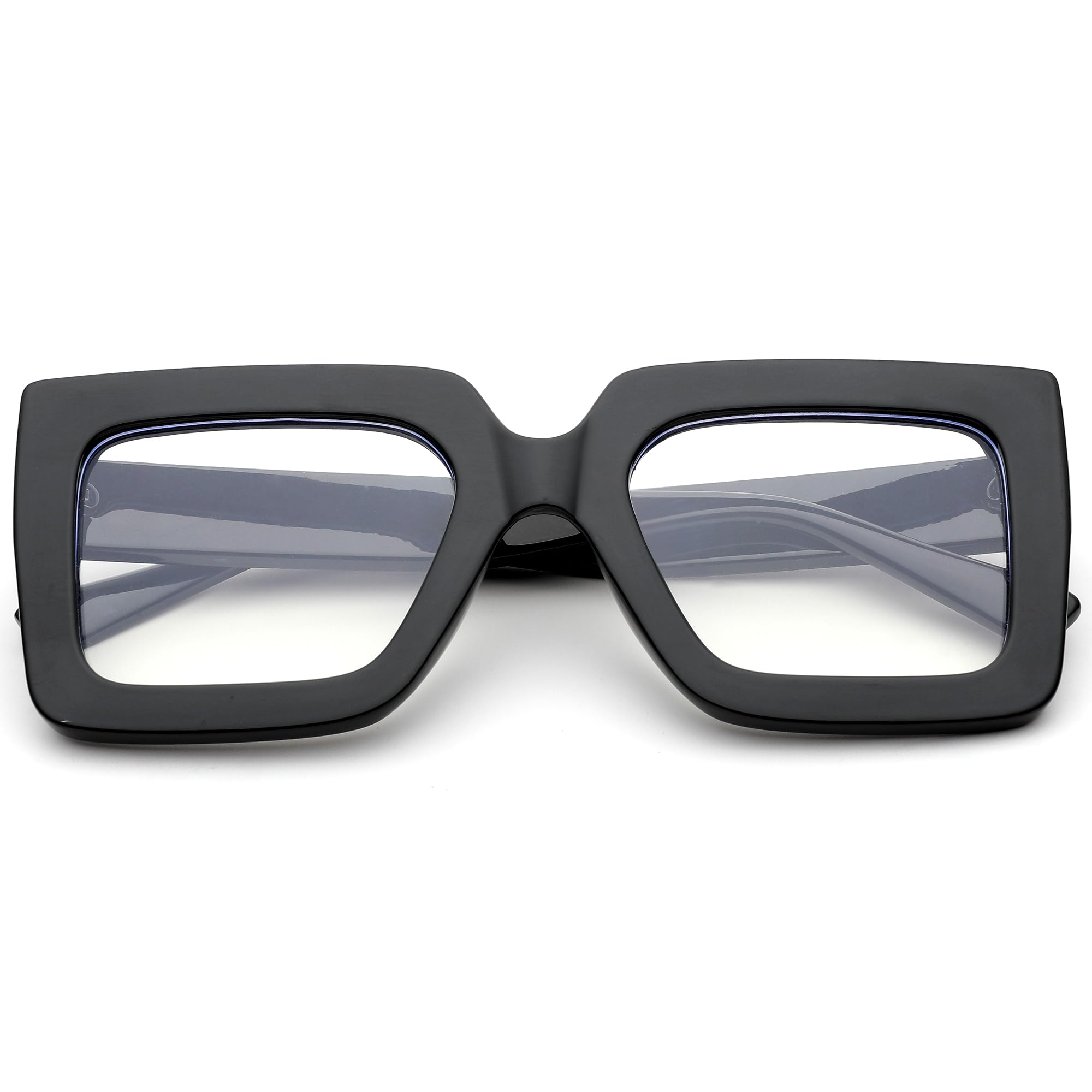 Melpomenia Oversized Blue Light Glasses for Women Fashion Big Frame Glasses Non-Prescription Eyewear(Black)
