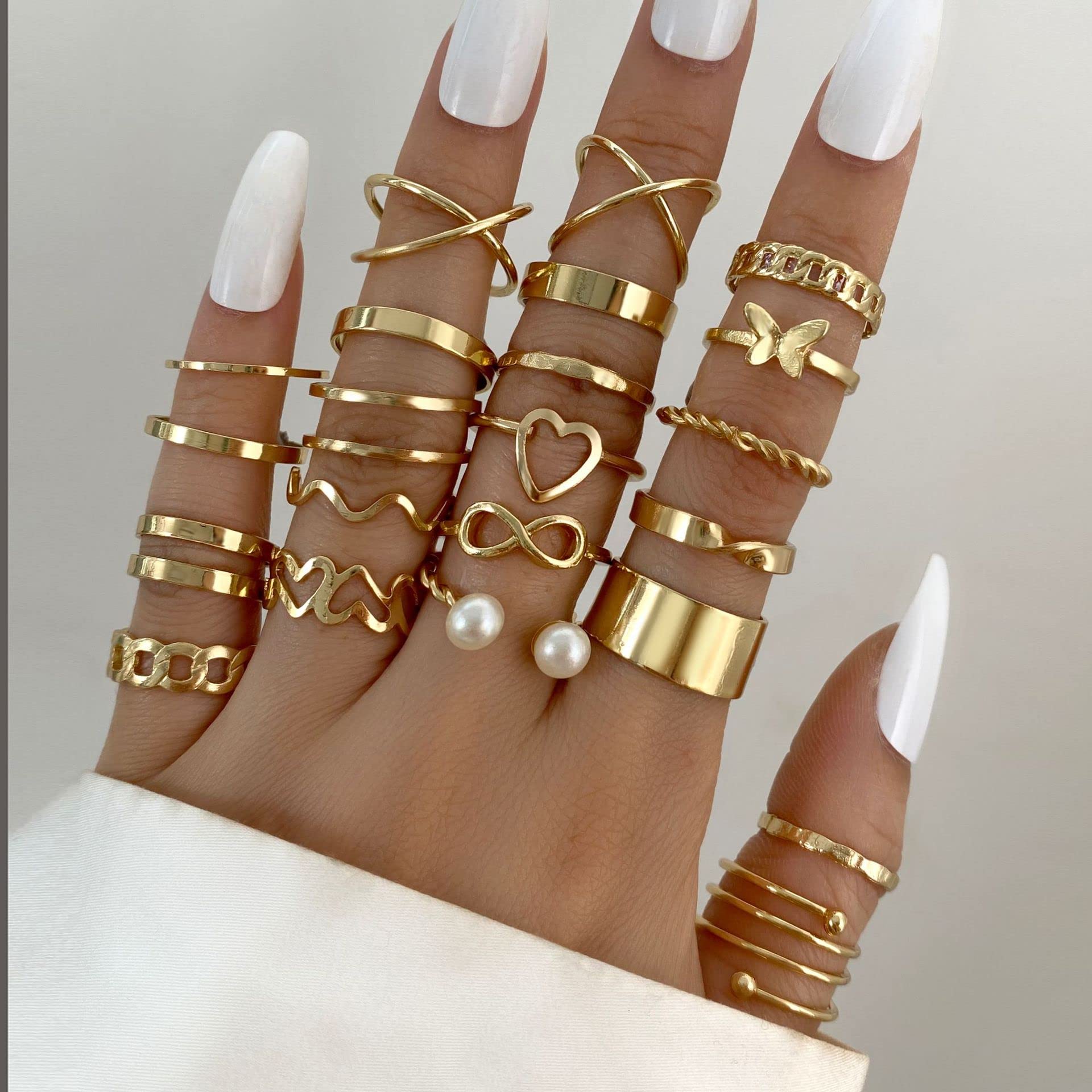 FUTIMELY Gold Kunckle Rings Set for Women gifts,Boho Stackable Rings Pack pearl Butterfly Statement Vintage Rings Set Birthday Gifts Jewelry (A:22pc)