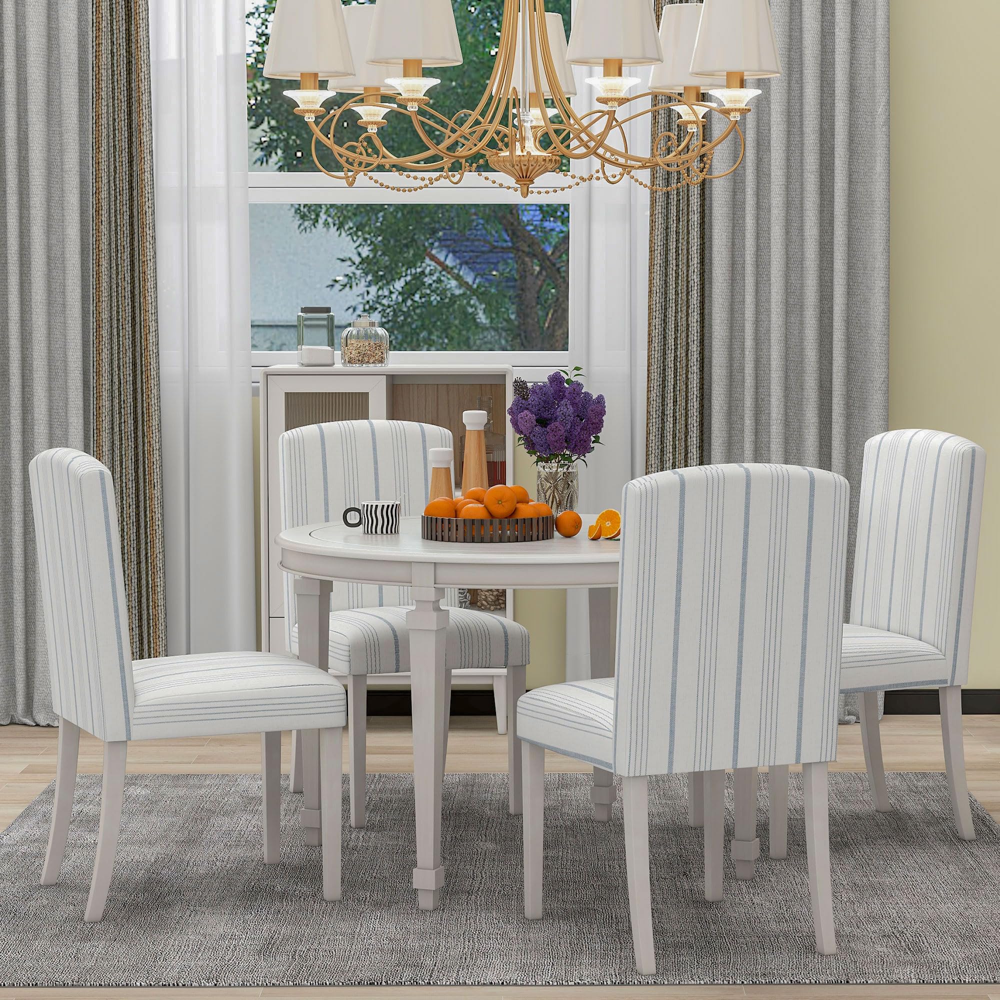 Bellemave Dining Table Set for 4, 5 Piece Round Kitchen Table and Chairs, Solid Wood Round Table with 4 Upholstered Chairs for Dining Room, Dinette, Breakfast Nook, White