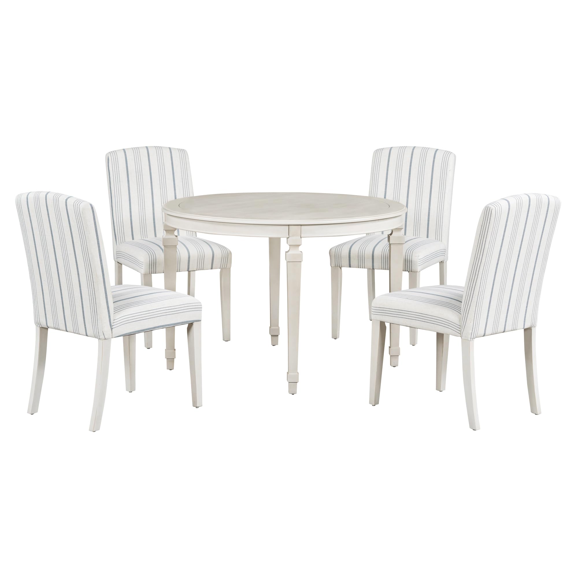 Bellemave Dining Table Set for 4, 5 Piece Round Kitchen Table and Chairs, Solid Wood Round Table with 4 Upholstered Chairs for Dining Room, Dinette, Breakfast Nook, White