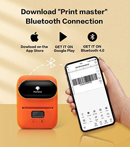 Phomemo M110 Mini Label Maker with 3 Rolls 1.57''x3.15'' (40x80mm)-Thermal Label Printer Maker for Barcode, Clothing, Jewelry, Retail, Mailing, Business, Compatible with Android & iOS, Orange