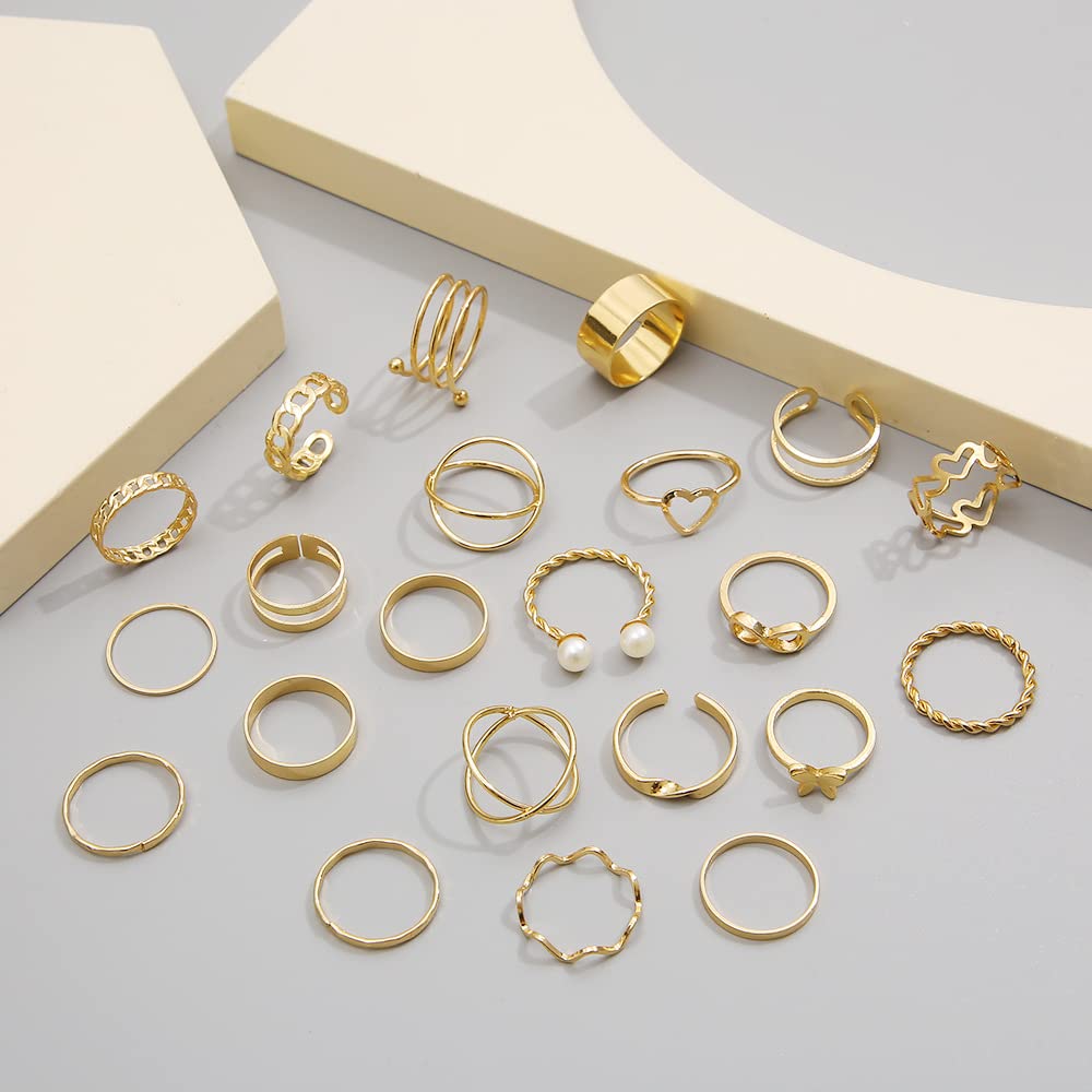 FUTIMELY Gold Kunckle Rings Set for Women gifts,Boho Stackable Rings Pack pearl Butterfly Statement Vintage Rings Set Birthday Gifts Jewelry (A:22pc)