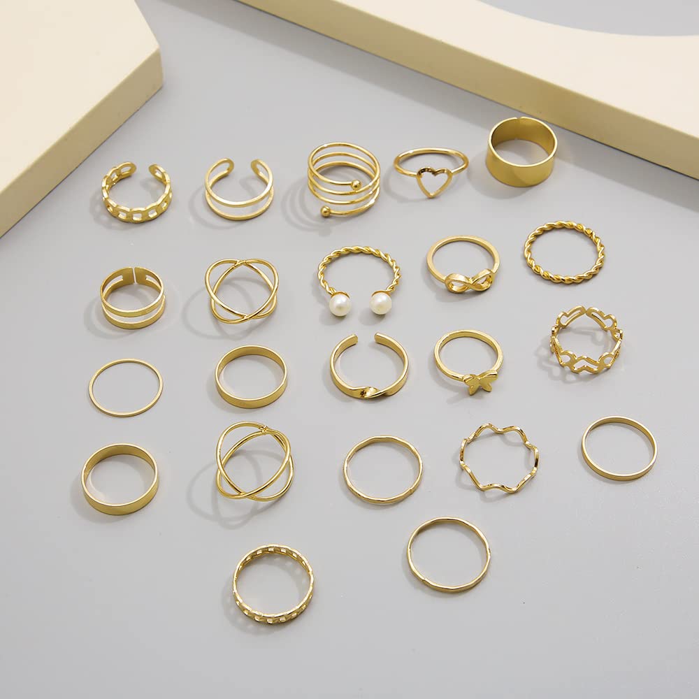 FUTIMELY Gold Kunckle Rings Set for Women gifts,Boho Stackable Rings Pack pearl Butterfly Statement Vintage Rings Set Birthday Gifts Jewelry (A:22pc)