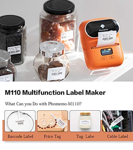 Phomemo M110 Mini Label Maker with 3 Rolls 1.57''x3.15'' (40x80mm)-Thermal Label Printer Maker for Barcode, Clothing, Jewelry, Retail, Mailing, Business, Compatible with Android & iOS, Orange