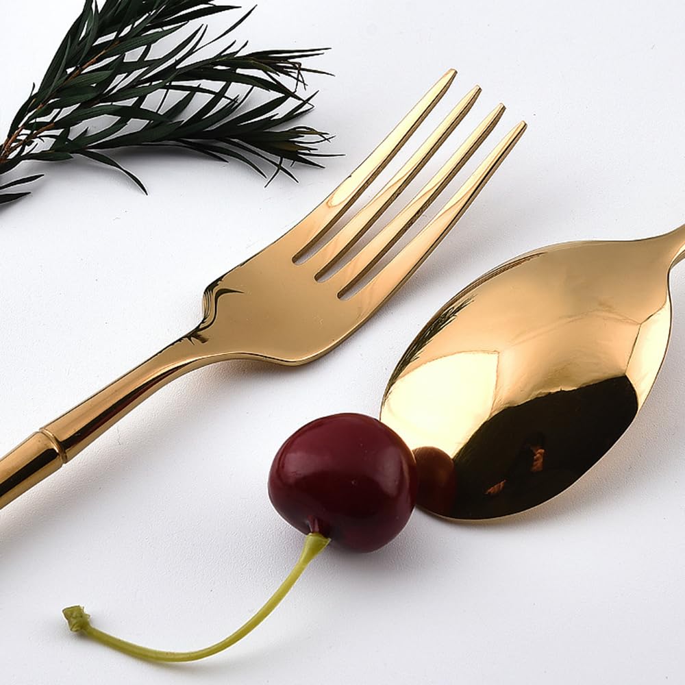 60 Piece Bamboo Shaped Flatware Set Service for 12, 18/10 Stainless Steel Rose Gold Bamboo Handle Silverware Cutlery Set For Home Kitchen Hotel Utensils, Mirror Polished, Dishwasher Safe