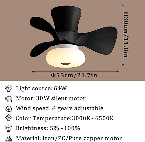 KATJAS Kids Bedroom Ceiling Fan with Light Reversible with Remote Control 6 Speeds Led Dimmable Fan Ceiling Light 64W with Timer Modern Quiet Ceiling Fan Light