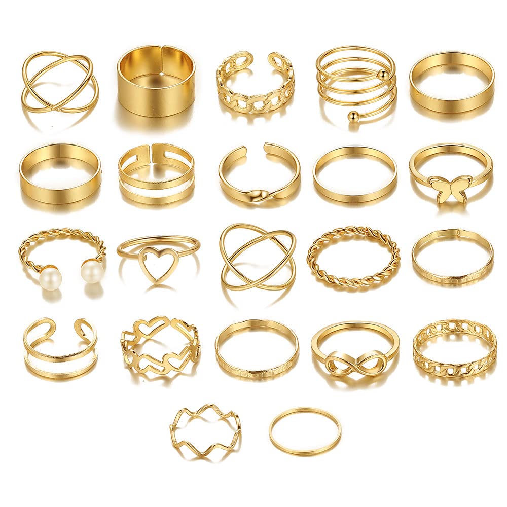 FUTIMELY Gold Kunckle Rings Set for Women gifts,Boho Stackable Rings Pack pearl Butterfly Statement Vintage Rings Set Birthday Gifts Jewelry (A:22pc)