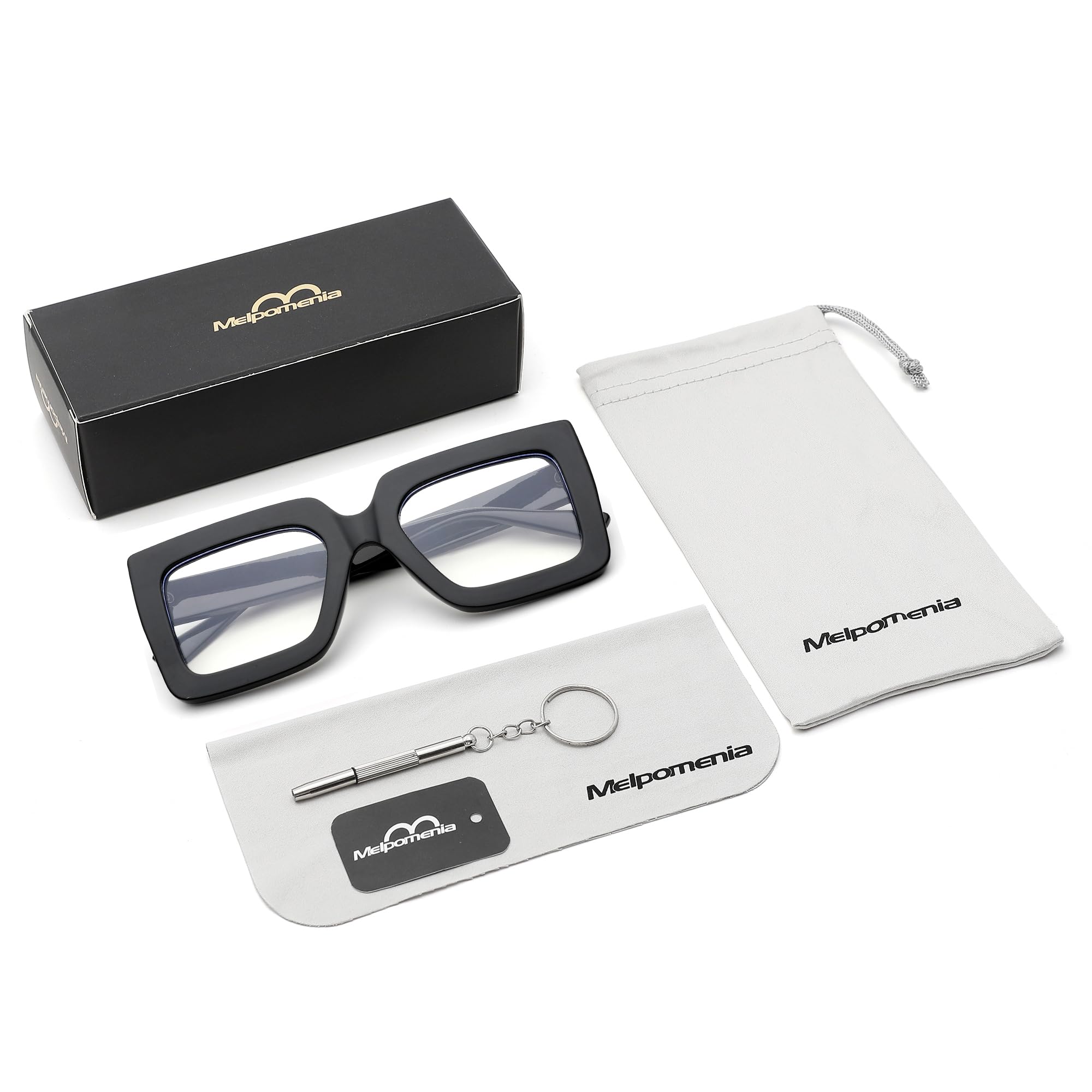Melpomenia Oversized Blue Light Glasses for Women Fashion Big Frame Glasses Non-Prescription Eyewear(Black)