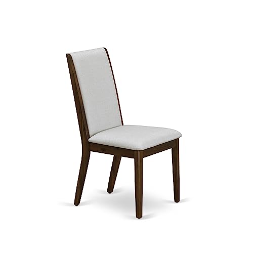 East West Furniture DLLA3-AWA-05 3 Piece Dining Room Table Set Includes a Round Wooden Table with Dropleaf and 2 Upholstered Chairs, 42x42 Inch, Antique Walnut