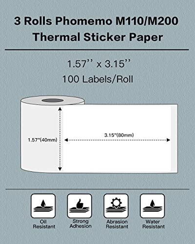 Phomemo M110 Mini Label Maker with 3 Rolls 1.57''x3.15'' (40x80mm)-Thermal Label Printer Maker for Barcode, Clothing, Jewelry, Retail, Mailing, Business, Compatible with Android & iOS, Orange