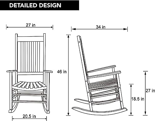MEZHI Gray Round Wooden Rocking Chair, Porch Rocker (Black)