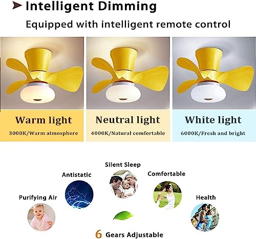 KATJAS Kids Bedroom Ceiling Fan with Light Reversible with Remote Control 6 Speeds Led Dimmable Fan Ceiling Light 64W with Timer Modern Quiet Ceiling Fan Light