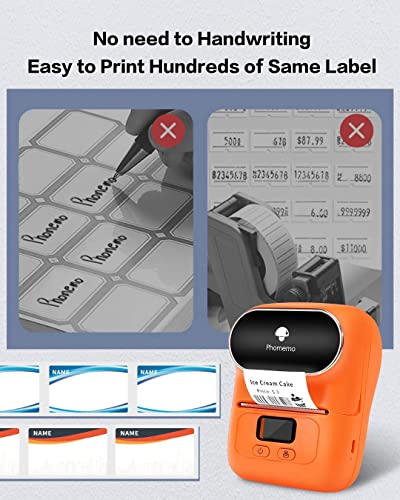 Phomemo M110 Mini Label Maker with 3 Rolls 1.57''x3.15'' (40x80mm)-Thermal Label Printer Maker for Barcode, Clothing, Jewelry, Retail, Mailing, Business, Compatible with Android & iOS, Orange