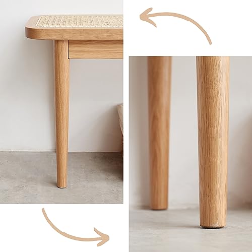 Grewood Wood Dining Bench,100% Natural Solid Oak Bed Bench with Rattan Design, Rounded Edge, Bench for Entryway Hall, Dining Room,Bedroom, Living Room (Natural Color, 31.49 inch)
