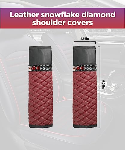 AOCISKA 2Pcs Car Seat Belt Cover Pads,Auto Seat Belt Cover,Seatbelt Shoulder Seatbelt Pads Cover for a More Comfortable Driving,Sparkling Rhinestone Shoulder Strap (Wine Red)