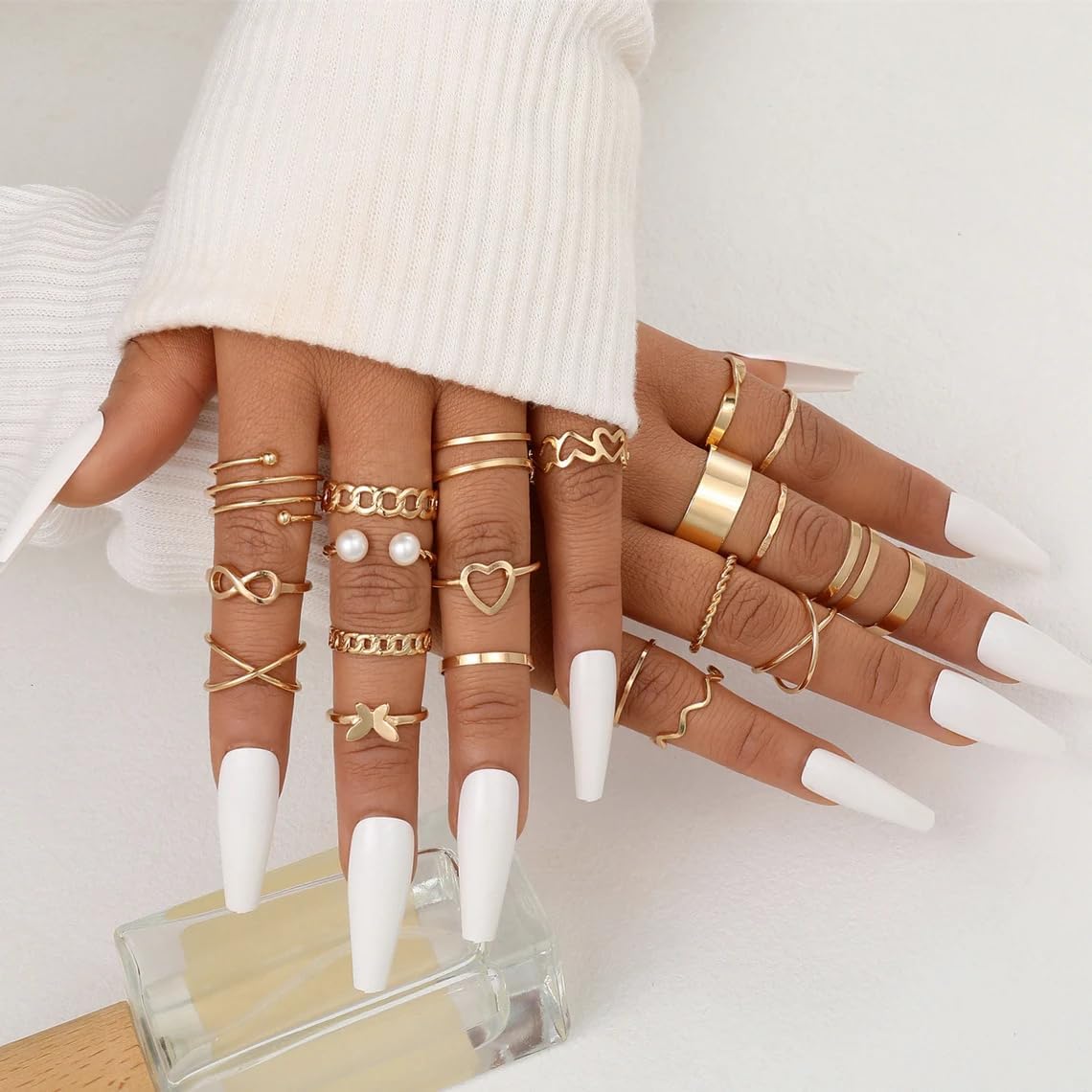 FUTIMELY Gold Kunckle Rings Set for Women gifts,Boho Stackable Rings Pack pearl Butterfly Statement Vintage Rings Set Birthday Gifts Jewelry (A:22pc)