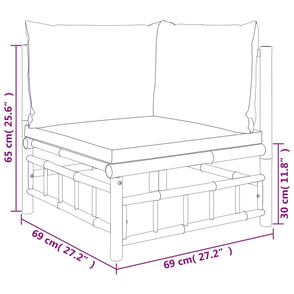 CUMYZO 11 Piece Patio Lounge Set with Dark Gray Cushions Bamboo 94.05kg/206.91lb