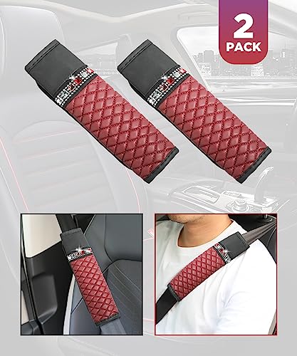 AOCISKA 2Pcs Car Seat Belt Cover Pads,Auto Seat Belt Cover,Seatbelt Shoulder Seatbelt Pads Cover for a More Comfortable Driving,Sparkling Rhinestone Shoulder Strap (Wine Red)