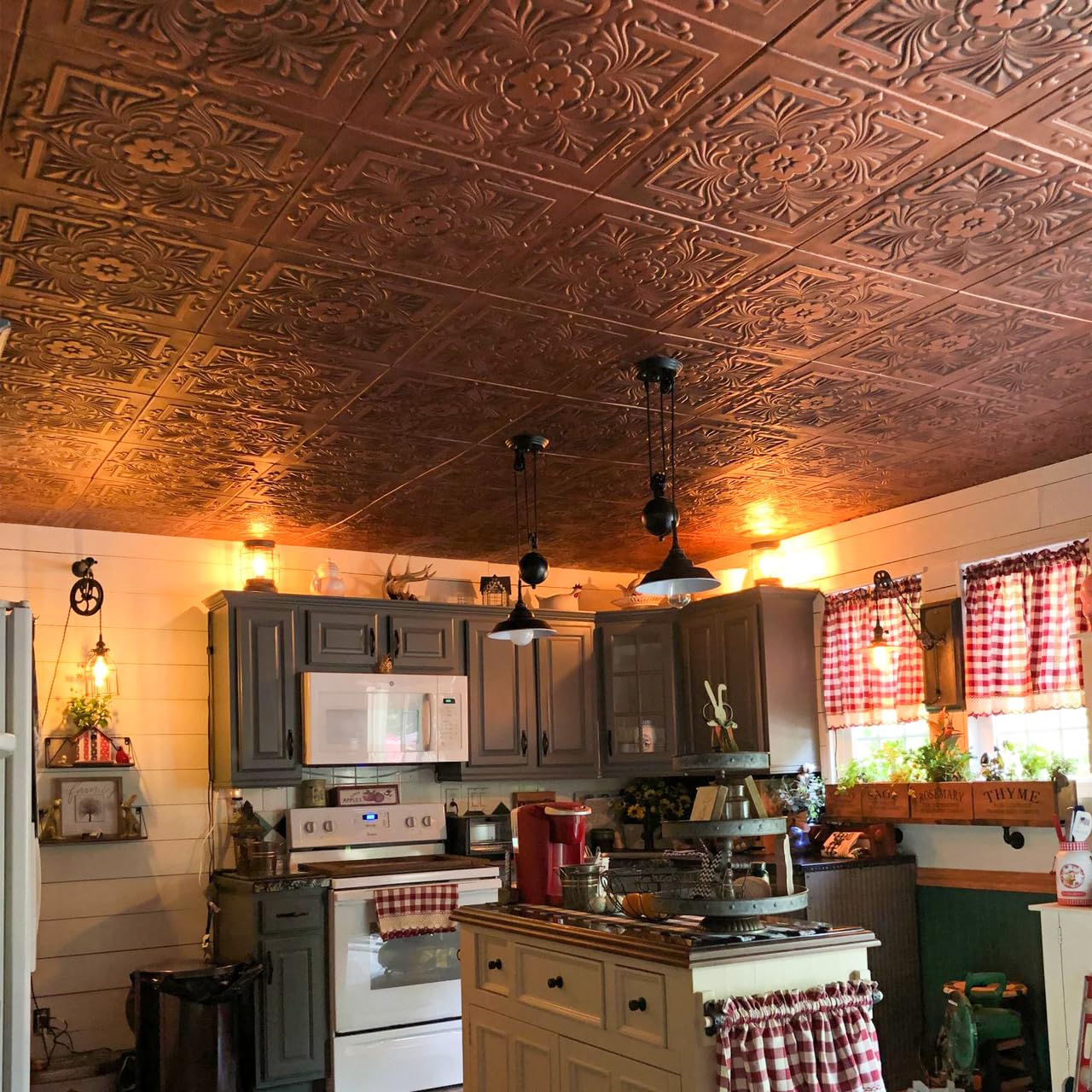 A La Maison Ceilings R14 Victorian Pre-Painted Foam Glue-up Ceiling Tile (129.6 sq. ft./Case), Pack of 48, Antique Copper Orange
