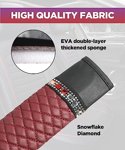 AOCISKA 2Pcs Car Seat Belt Cover Pads,Auto Seat Belt Cover,Seatbelt Shoulder Seatbelt Pads Cover for a More Comfortable Driving,Sparkling Rhinestone Shoulder Strap (Wine Red)