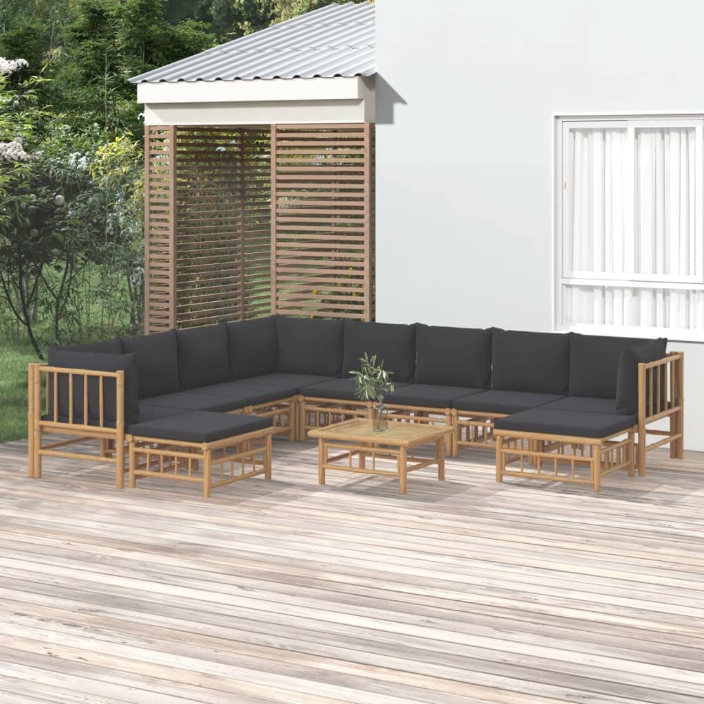 CUMYZO 11 Piece Patio Lounge Set with Dark Gray Cushions Bamboo 94.05kg/206.91lb