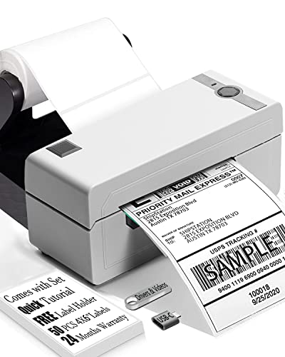 Memoking Thermal Shipping Label Printer with Label Holder - High Speed Desktop Label Printer for Shipping Packages for Windows & MacOS - HD 4x6 Shipping Label Printer for Small Business Package/Logo