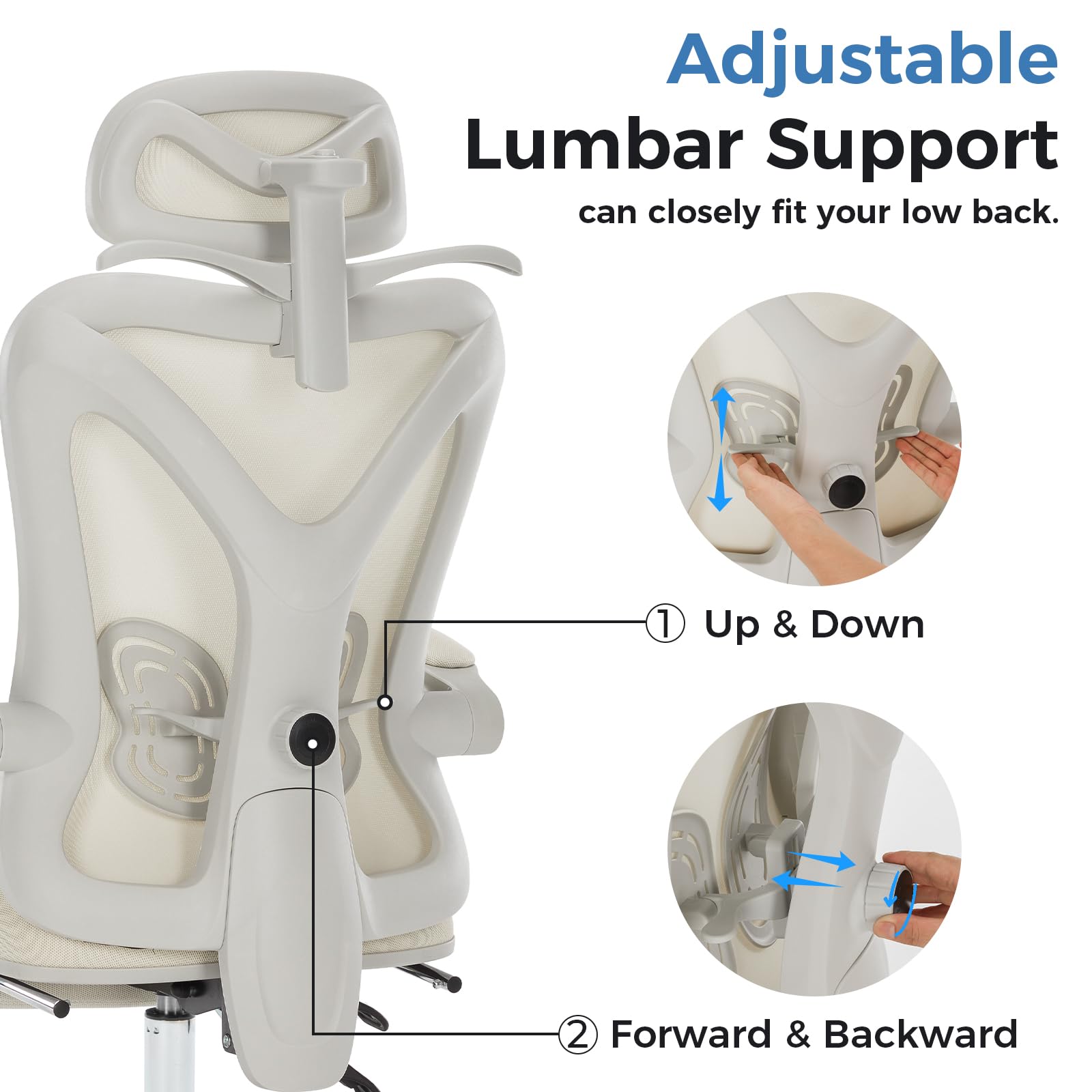 GGN Ergonomic Office Chair with Foot Rest, White Reclining Desk Chair with Leg Rest, Mesh Computer Desk Chair with Adjustable Headrest & Lumbar Support, White