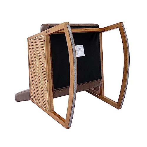 Haplized Brwon Leather Rocking Chair, Modern Rattan Armrests Accent Chair with Padded Seat and High Backrest, Comfy Rocker for Nursery, Living Room, Bedroom