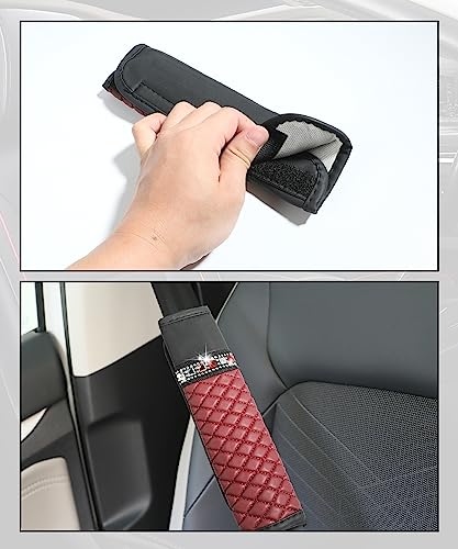 AOCISKA 2Pcs Car Seat Belt Cover Pads,Auto Seat Belt Cover,Seatbelt Shoulder Seatbelt Pads Cover for a More Comfortable Driving,Sparkling Rhinestone Shoulder Strap (Wine Red)