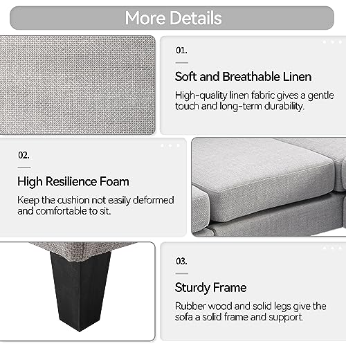 Olela U Shaped Modular Sectional Sofa for Living Room, Oversized Deep Seat Sofa Modern Linen Upholstered Sectional Couch with Chaise Lounge and Comfy Backrest (Light Gray)