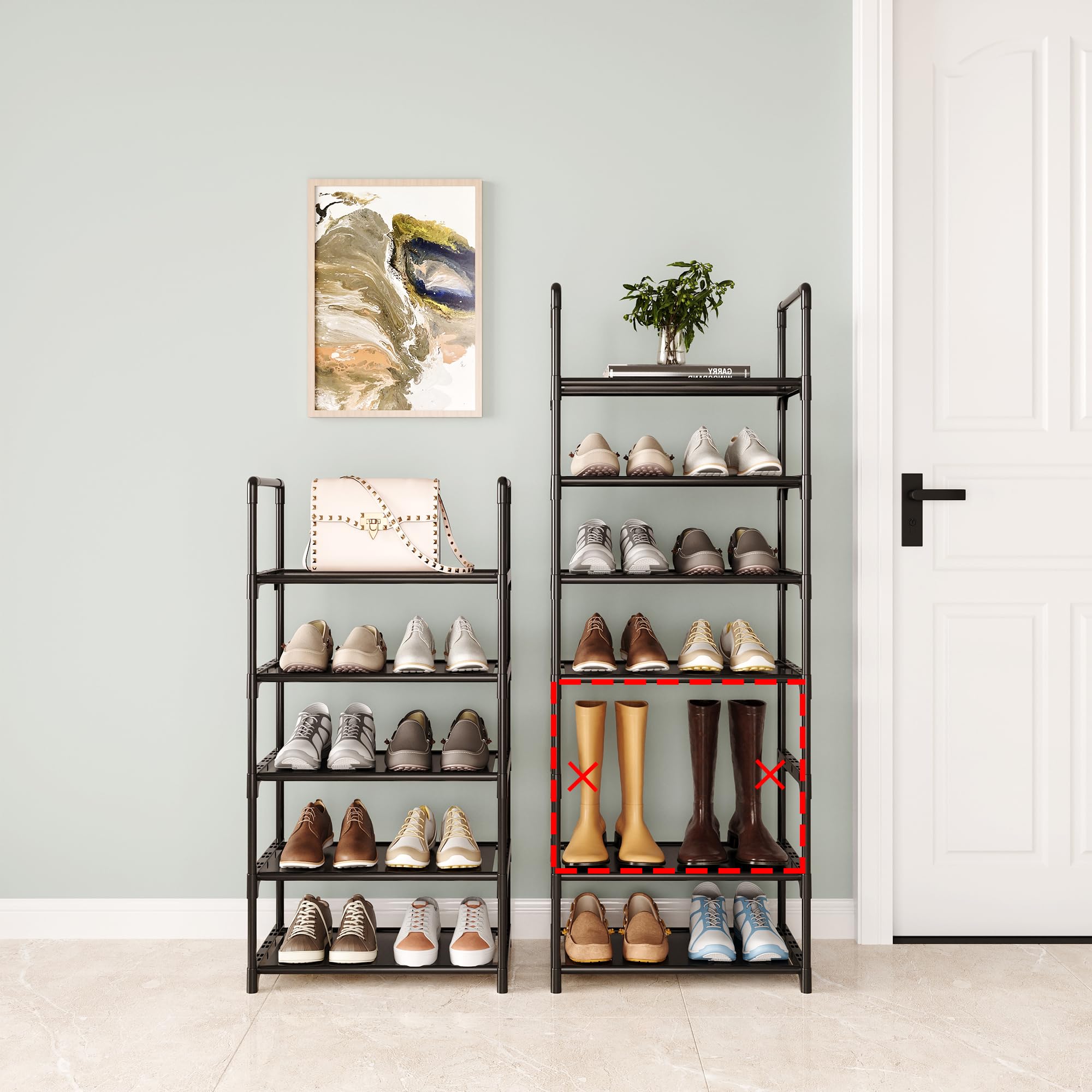 Hockmez 5-Tier Small Shoe Rack,Stackable Shoe Shelf Storage Organizer for Entryway Hallway Closet Bathroom Living Room(Black-5Tier)