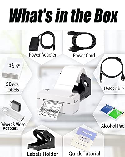 Memoking Thermal Shipping Label Printer with Label Holder - High Speed Desktop Label Printer for Shipping Packages for Windows & MacOS - HD 4x6 Shipping Label Printer for Small Business Package/Logo