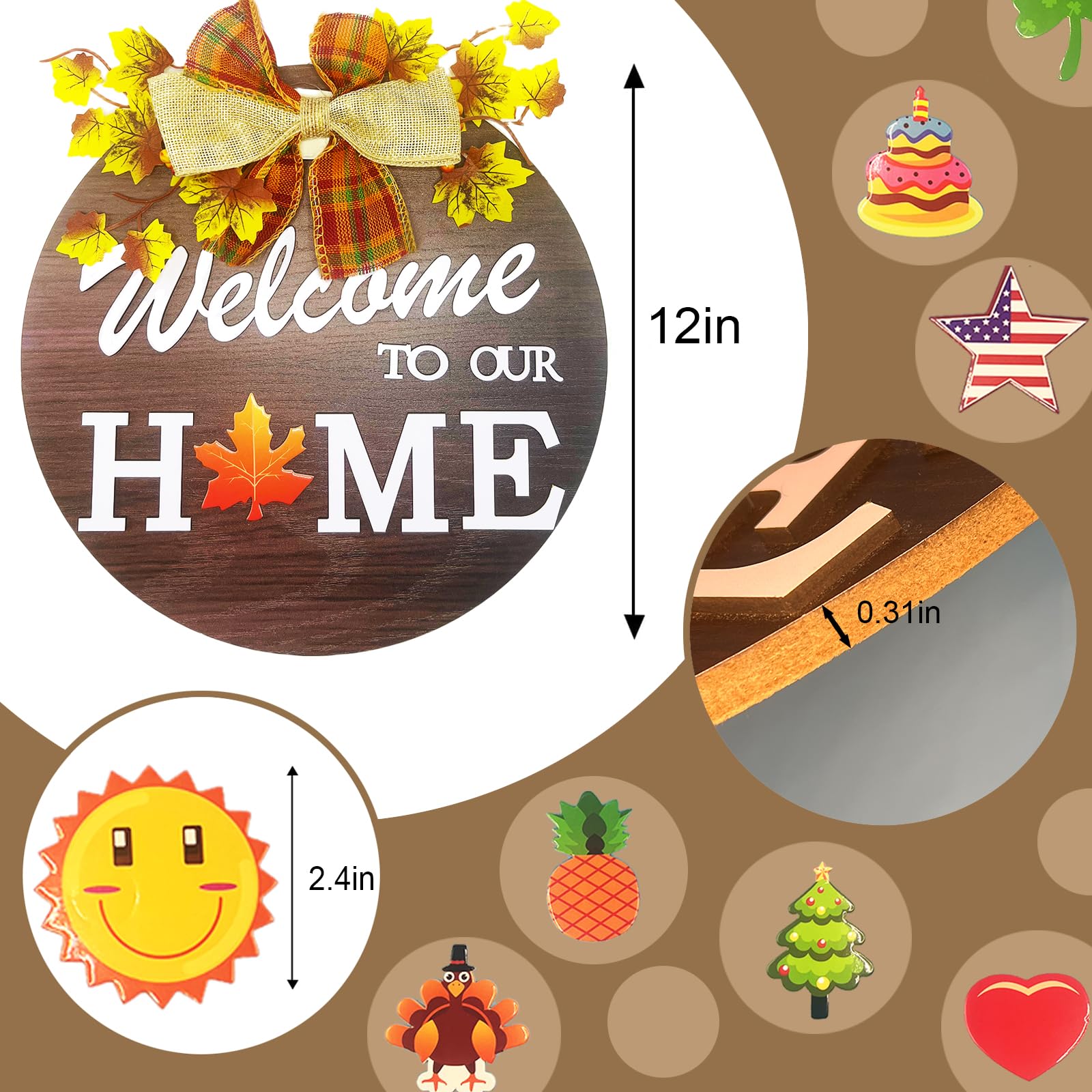 Interchangeable welcome sign wreaths for front door decorations hanging decor, house warming gifts,new home decorations ,spring summer Autumn winter all seasons, outdoor signs for porch, christmas